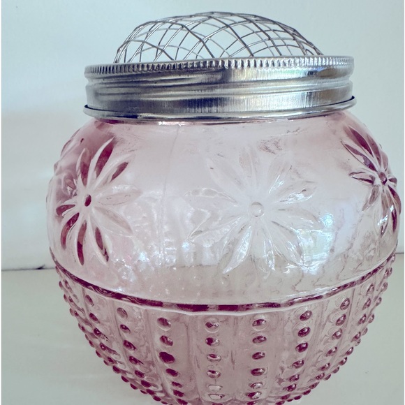Accents | Vintage Asp Pink Pressed Glass Rose Bowl Domed Wire Frog ...